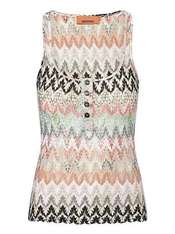 Missoni Scoop-neck Chevron Knit Tank Top - White Pink Light Blue