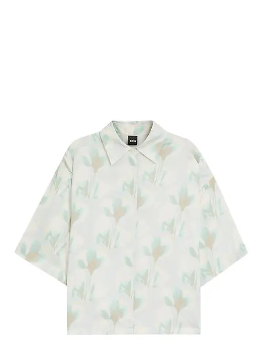 BOSS Floral-print Cropped Woven Blouse - Open Miscellaneous