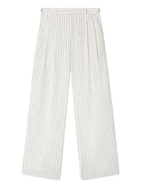 Sandro Striped Wide-leg Linen-blend Suit Trousers - Ecru / Black