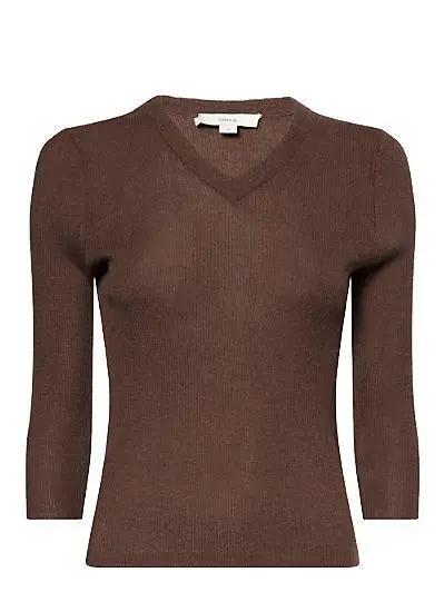 Vince Cashmere-silk Ribbed Knit Top - Bark