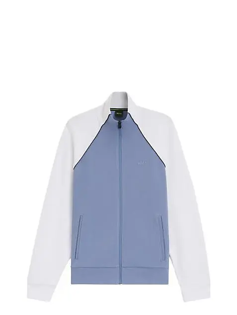 BOSS Contrast-panel Piqué-textured Cotton-blend Tracksuit Top - Light/pastel Blue