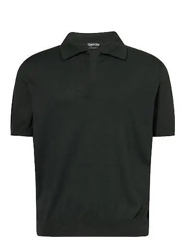 TOM FORD Open-collar Short-sleeve Cotton And Silk-blend Polo Top - Forest