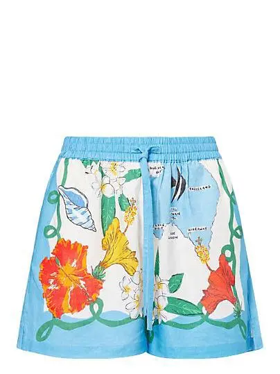 Seafolly Graphic-print Linen-blend Shorts - Powder Blue