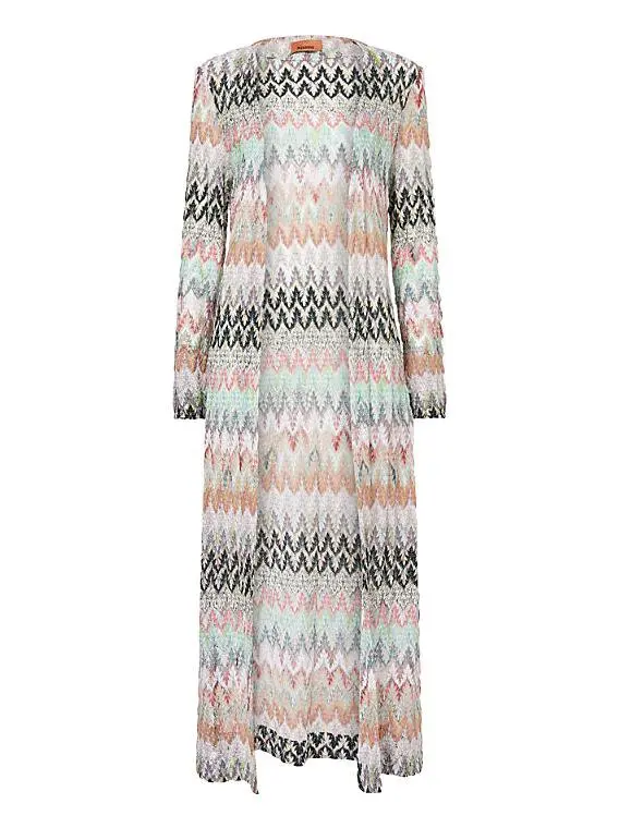 Missoni Chevron Knit Long Cardigan - White Pink Light Blue