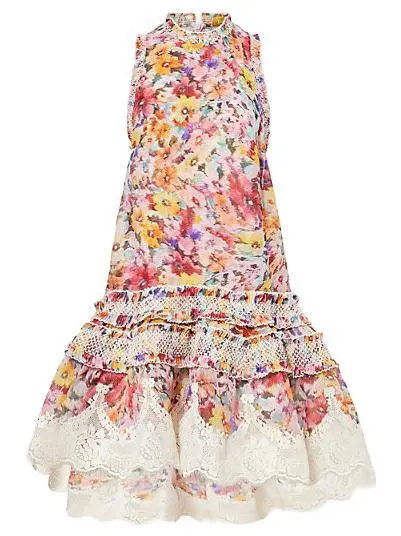 Zimmermann Luna Shirred Lantern Linen-silk Mini Dress - Multi Floral