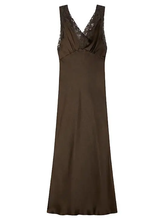 Sandro V-neck Lace-embroidered Woven Maxi Dress - Brown