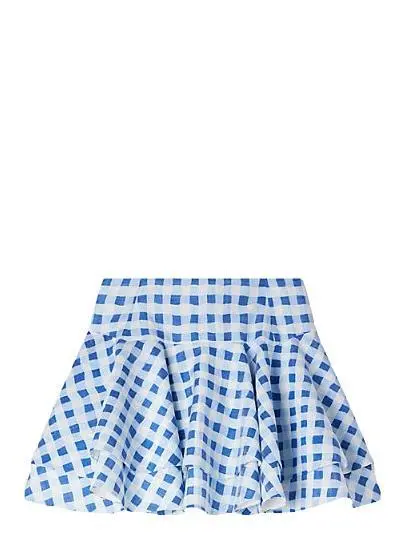 Sandro Short Gingham-print Linen Mini Skirt - Blu / White