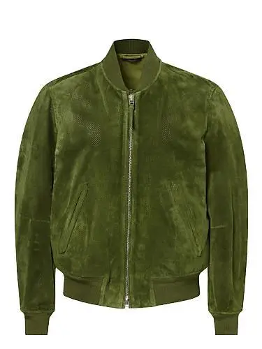 TOM FORD Perforated Cashmere Suede Bomber Jacket - Chive