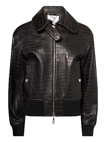 Rabanne Croc-effect Leather Jacket - Dark Brown