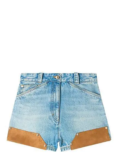 Sandro Riveted High-rise Denim Shorts - Light Bu Jean