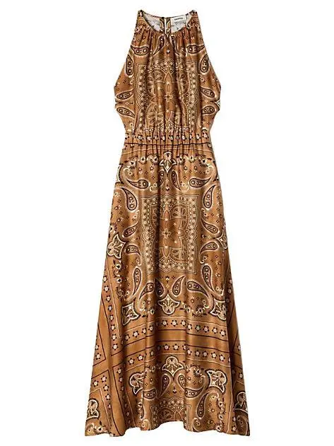 Sandro Round-neck Bandana-print Woven Maxi Dress - Brown / Black
