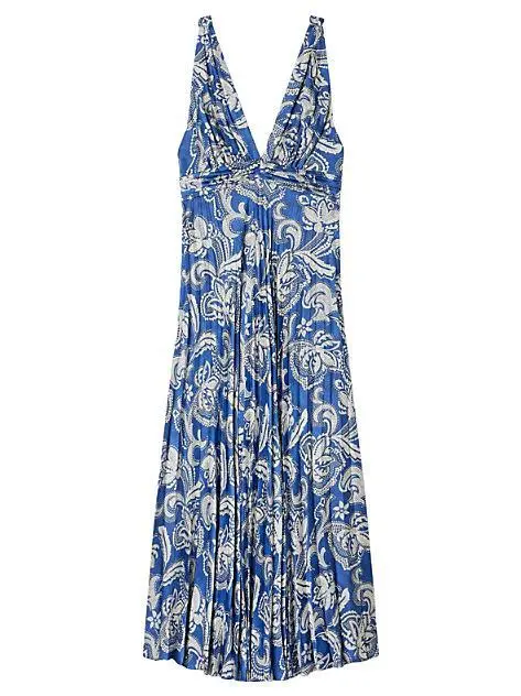 Sandro V-neck Floral-print Woven Maxi Dress - Blue / Ecru