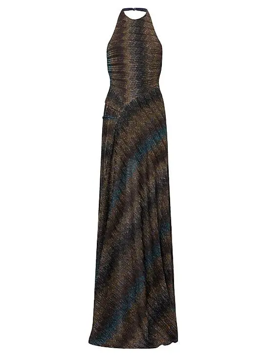 Missoni Snake-pattern Halterneck Lamé Gown - Dark Blue