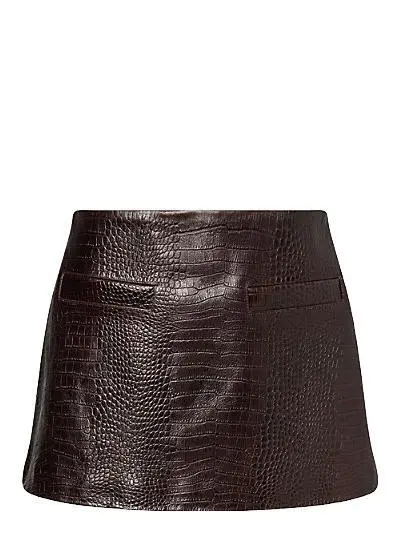 THE FRANKIE SHOP Croc-effect Leather Mini Skirt - Dark Brown