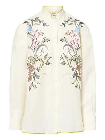 Valentino Garavani Floral-embroidery Linen Shirt - Avorio Multicolor