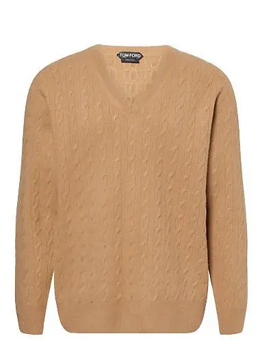 TOM FORD Cable-knit V-neck Jumper - Toffee