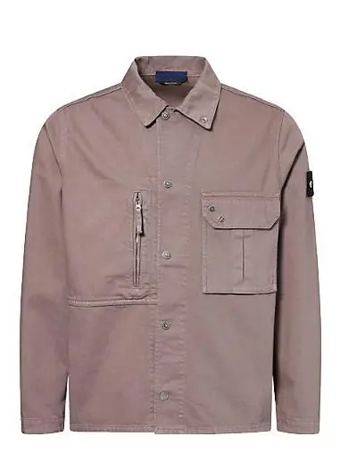 Stone Island Brand-badge Bull Denim Overshirt - Purple Grey