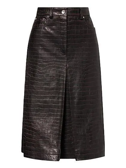 Rabanne Croc-effect Leather Midi Skirt - Dark Brown