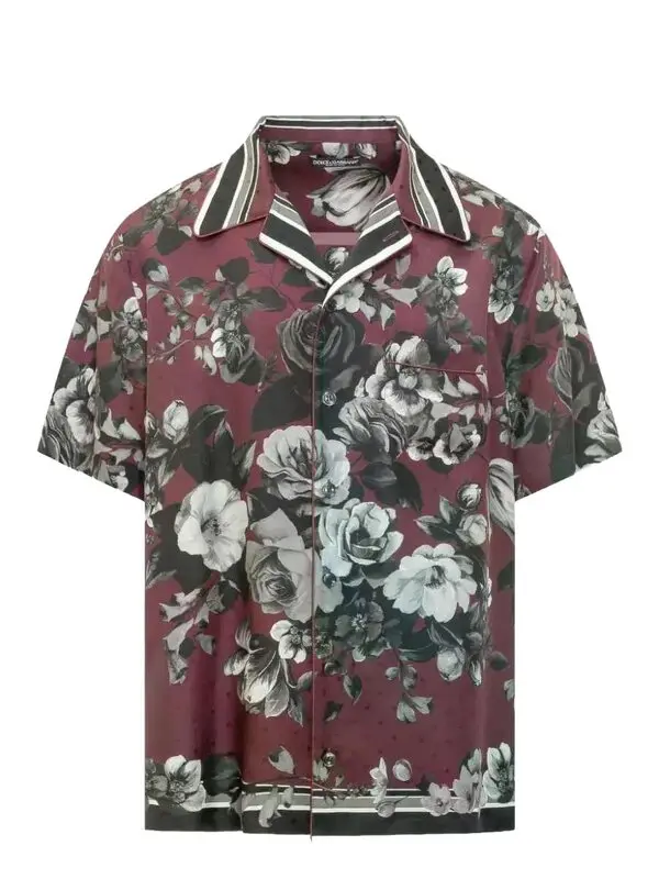 Dolce & Gabbana Floral Striped Silk Shirt - Red