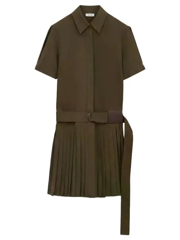 Loewe Pleated Belted Mini Dress - Green