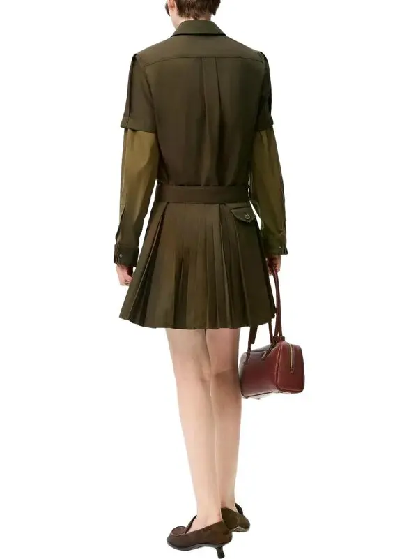 Loewe Pleated Belted Mini Dress - Green