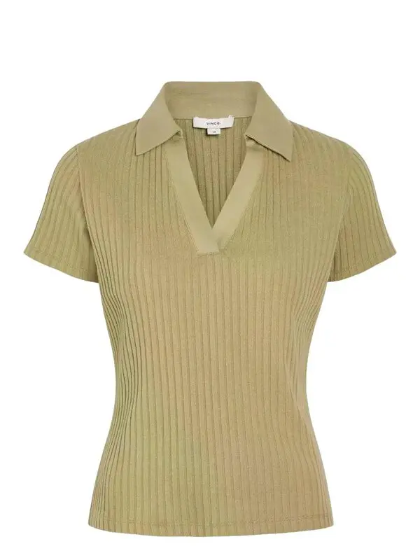 Vince Ribbed V-neck Top - Green