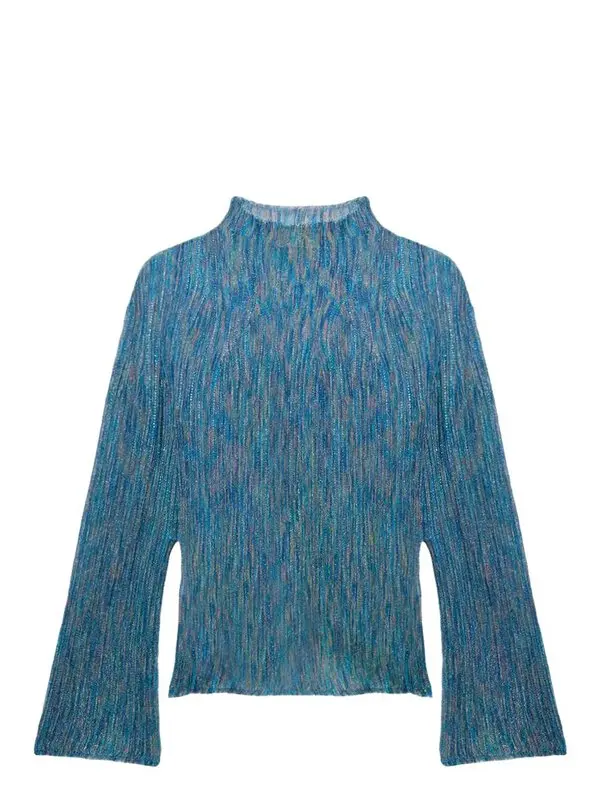 Momoni Miraflores Ribbed Flared-sleeves Top - Blue