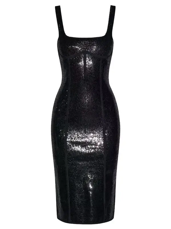 FLEUR DU MAL Sequin Knit Midi Dress - Black
