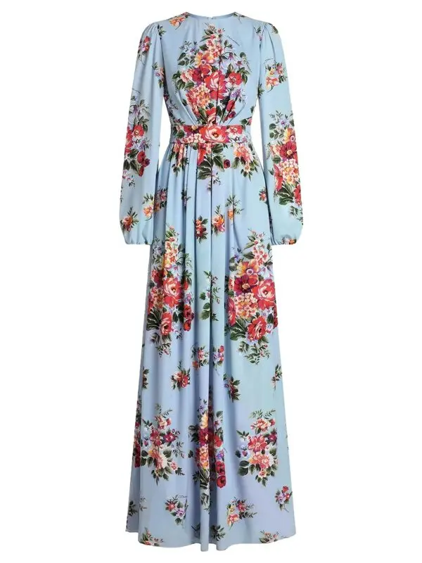 Dolce & Gabbana Flora-print Belted Maxi Dress - Blue
