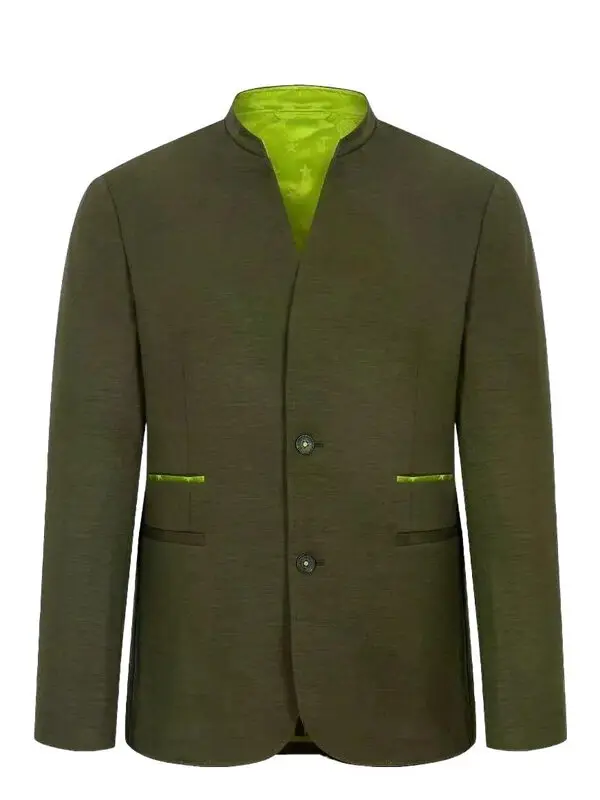 Shanghai Tang Contrast-binding Wool Blazer - Green