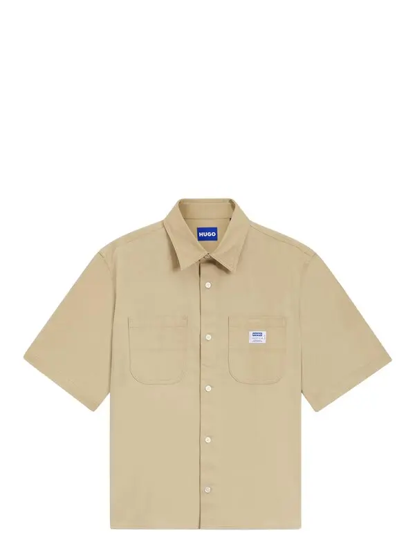 Hugo Oversize-fit Shirt In Slub Cotton With Patch Pockets - Beige