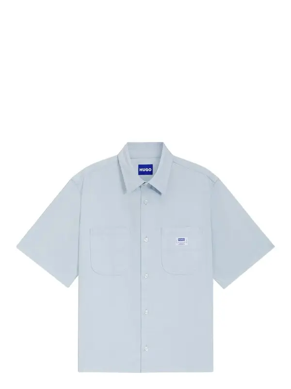 Hugo Oversize-fit Shirt In Slub Cotton With Patch Pockets - Light Blue
