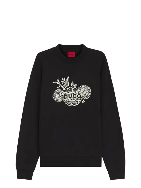 Hugo Cotton-terry Sweatshirt With Embroidered Logo Artwork - Black