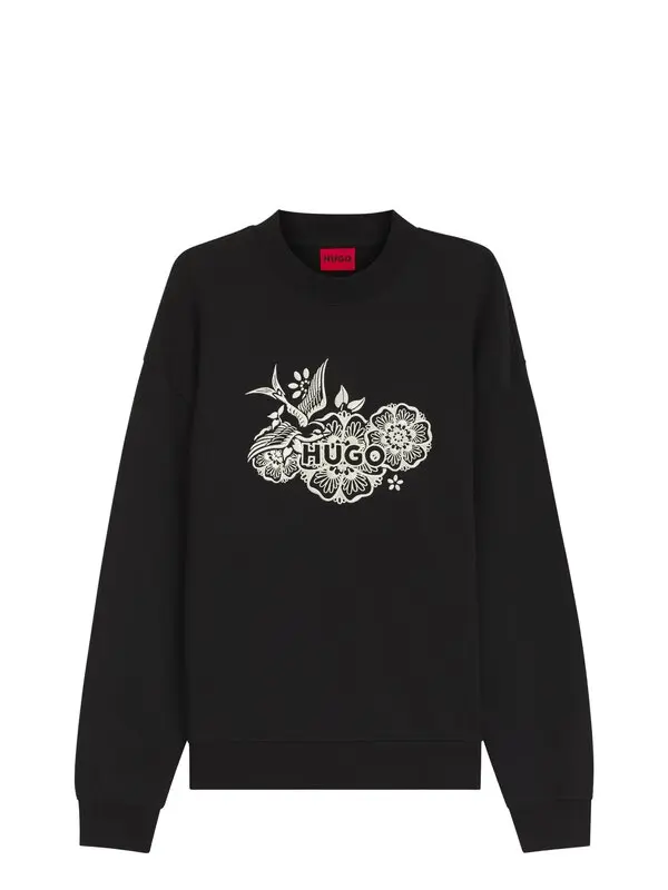 Hugo Cotton-terry Sweatshirt With Embroidered Logo Artwork - Black