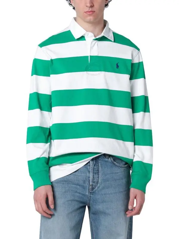 Polo Ralph Lauren White/ Striped Classic Fit Polo Shirt - Green
