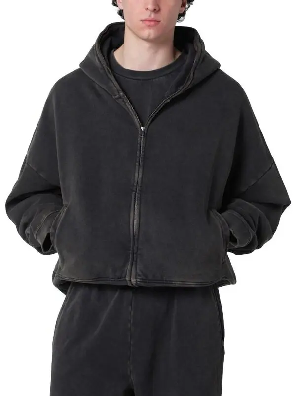 ENTIRE STUDIOS Washed Cotton Zip-up Hoodie - Black