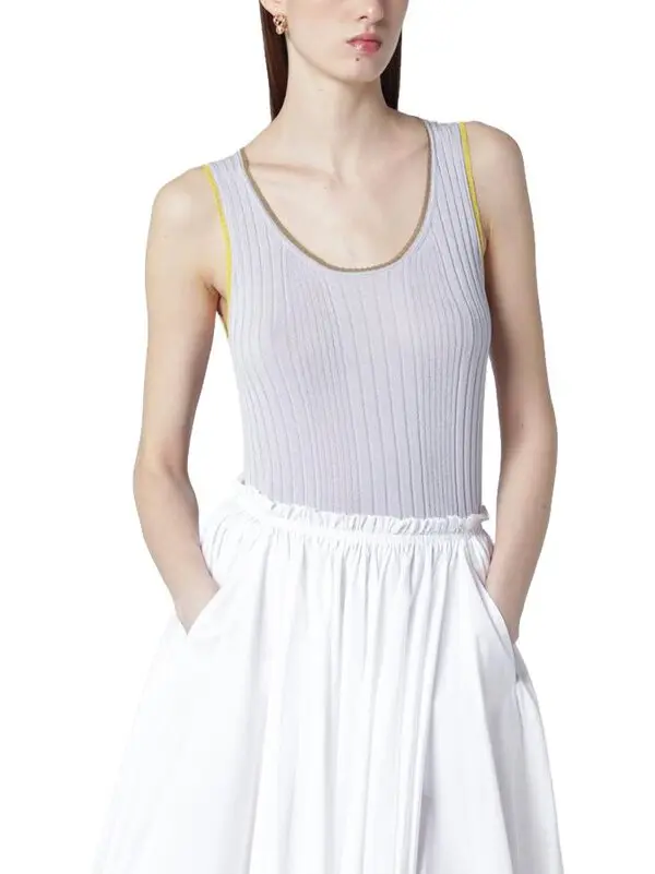 ROBERTO COLLINA Viscose-blend Knit Tank Top With Gold Trim - Multicolor