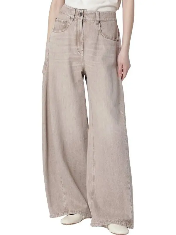 Brunello Cucinelli Wide-leg Denim Jeans - Beige