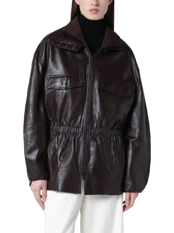 THE FRANKIE SHOP Leather Carnaby Jacket - Burgundy