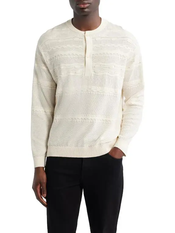 Emporio Armani Textured Knit Henley Sweater - Cream