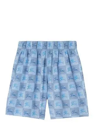 Burberry Equestrian Knight Checkerboard Cotton Shorts - Cornflower Blue