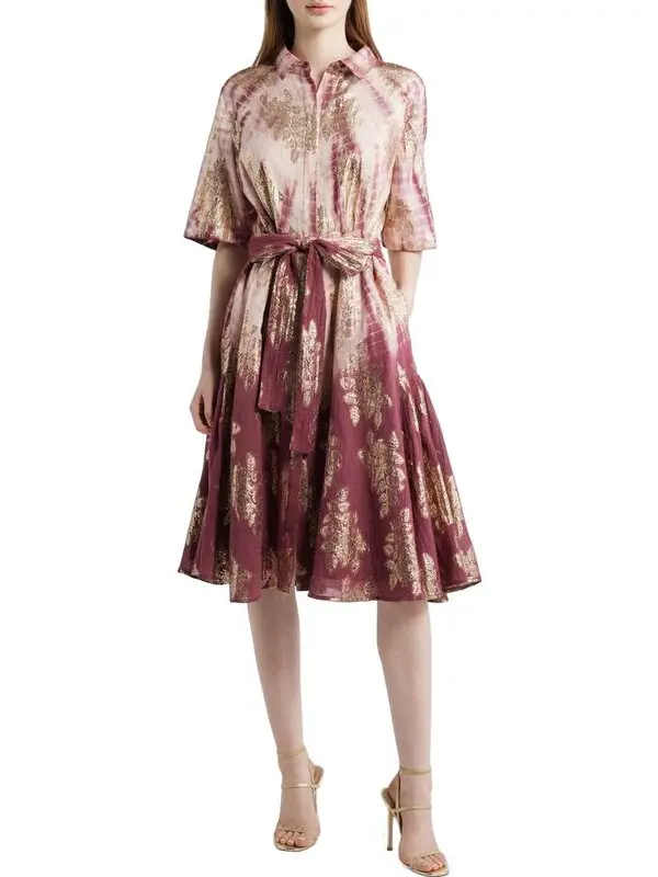 Kobi Halperin Tara Metallic Print Shirtdress - Rose Multi