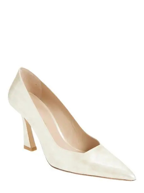 STUART WEITZMAN Vinnie 85 Patent Leather Pointed Toe Pump - Fawn Beige