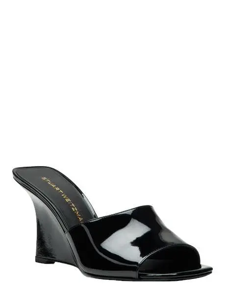 STUART WEITZMAN Vinnie 85 Patent Leather Wedge Mule - Black