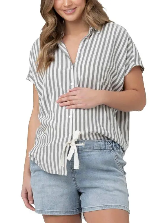 RIPE MATERNITY Ada Relaxed Fit Striped Maternity Shirt - Black/white