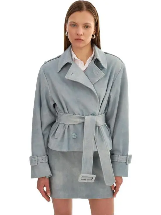 LAMARQUE Dhana Suede Trench Jacket - Distressed Blue