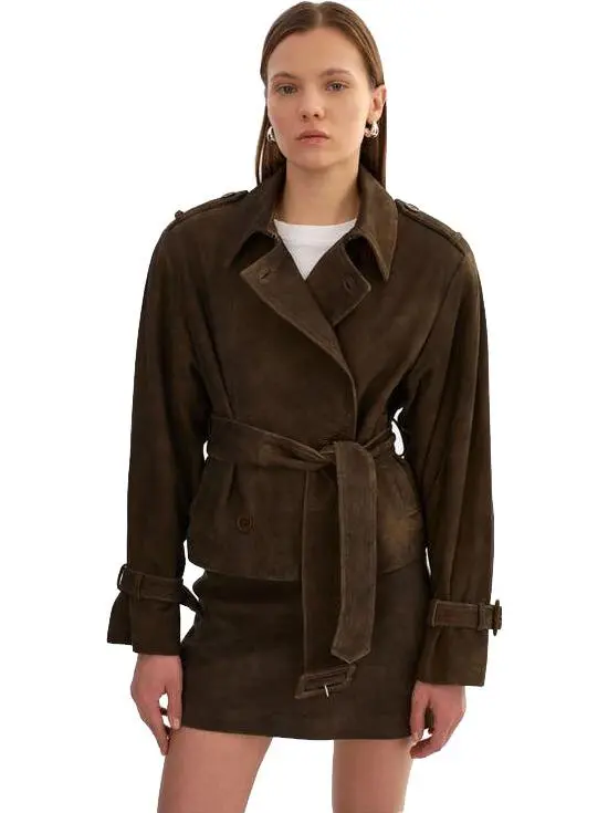 LAMARQUE Dhana Denim Trench Jacket - Distressed Brown