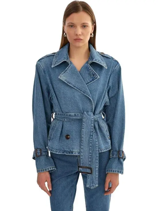 LAMARQUE Dhana Denim Trench Jacket - Mid Blue Wash