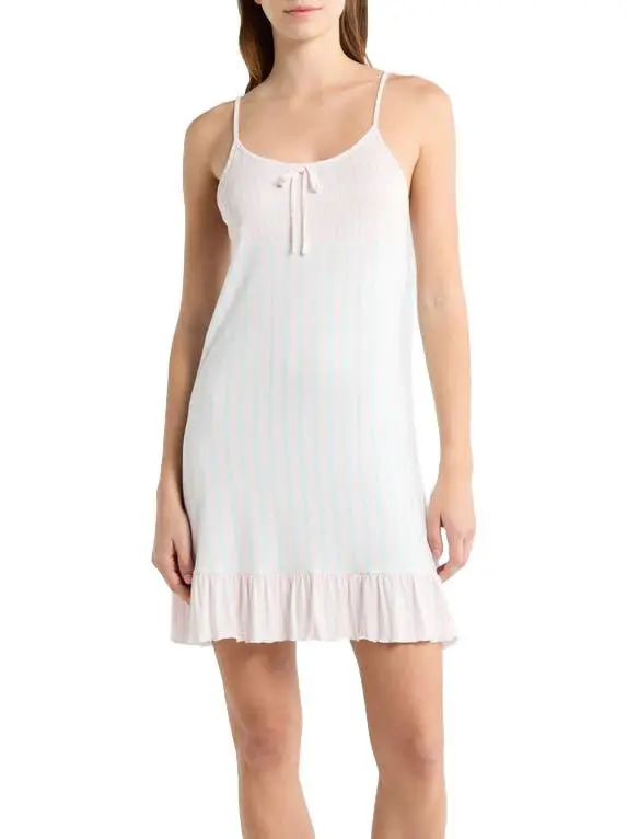French Connection Bow Detail Stripe Chemise - Blue/pink Stripe