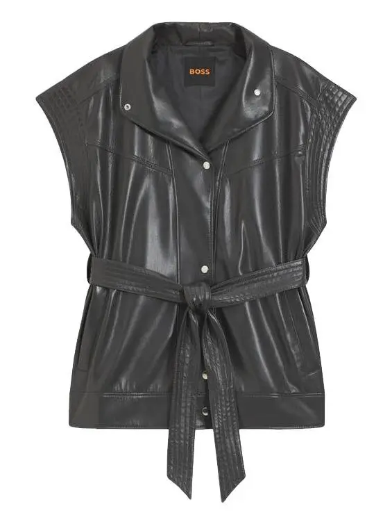 Hugo Boss Jacaro Belted Faux Leather Vest - Open Grey